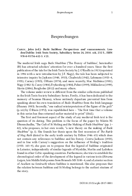 (PDF) Carey, John (ed.): Buile Suibhne: perspectives and reassessments