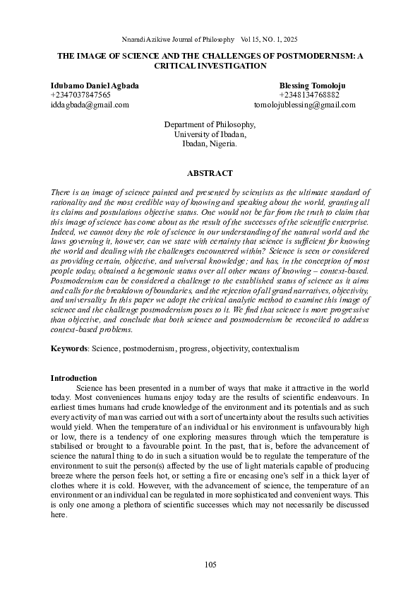 (PDF) THE IMAGE OF SCIENCE AND THE CHALLENGES OF POSTMODERNISM: A ...