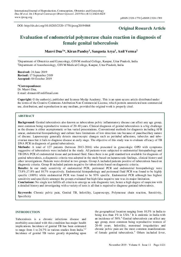 (PDF) Evaluation of endometrial polymerase chain reaction in diagnosis of female genital ...