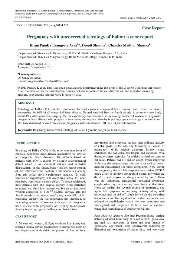 (PDF) Pregnancy with uncorrected tetralogy of Fallot: a case report