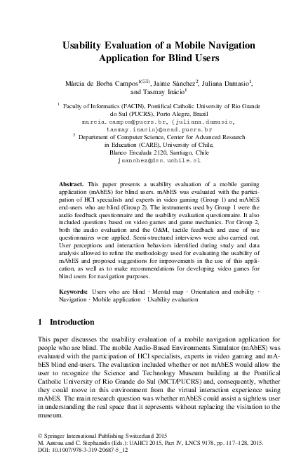 (PDF) Usability Evaluation of a Mobile Navigation Application for Blind Users