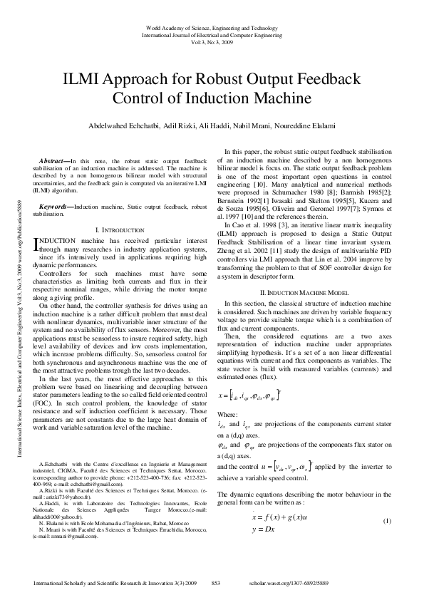 (PDF) Ilmi Approach For Robust Output Feedback Control Of Induction Machine