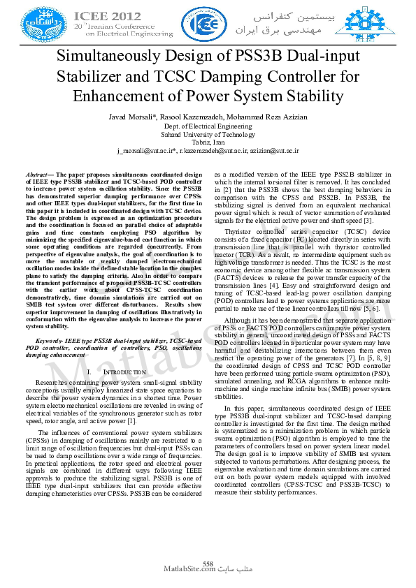 (PDF) Simultaneously design of PSS3B dual-input stabilizer and TCSC ...