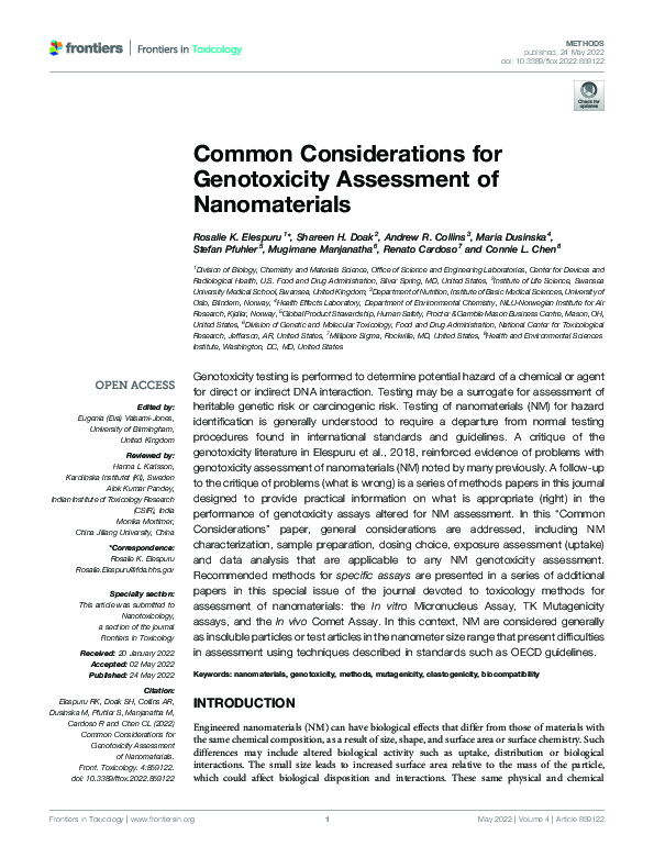 (PDF) Common Considerations for Genotoxicity Assessment of Nanomaterials
