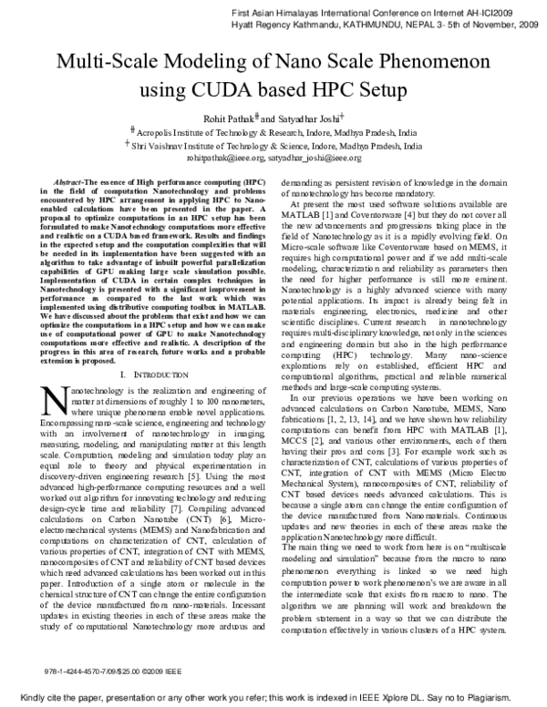 Pdf Multi Scale Modeling Of Nano Scale Phenomenon Using Cuda Based Hpc Setup