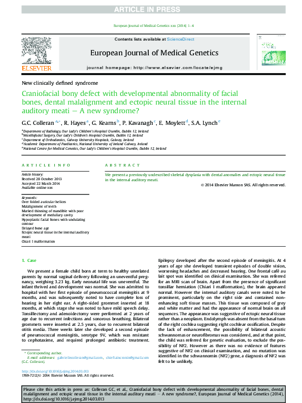 (PDF) Craniofacial bony defect with developmental abnormality of facial ...