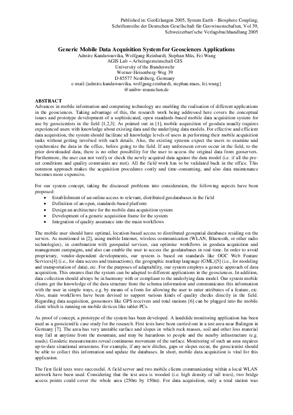 (PDF) Generic Mobile Data Acquisition System for Geosciences Applications