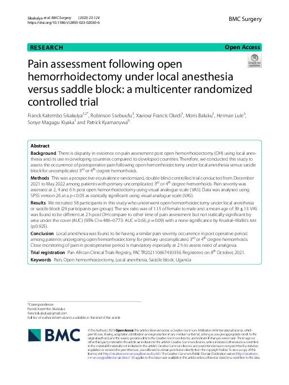 (PDF) Pain assessment following open hemorrhoidectomy under local ...