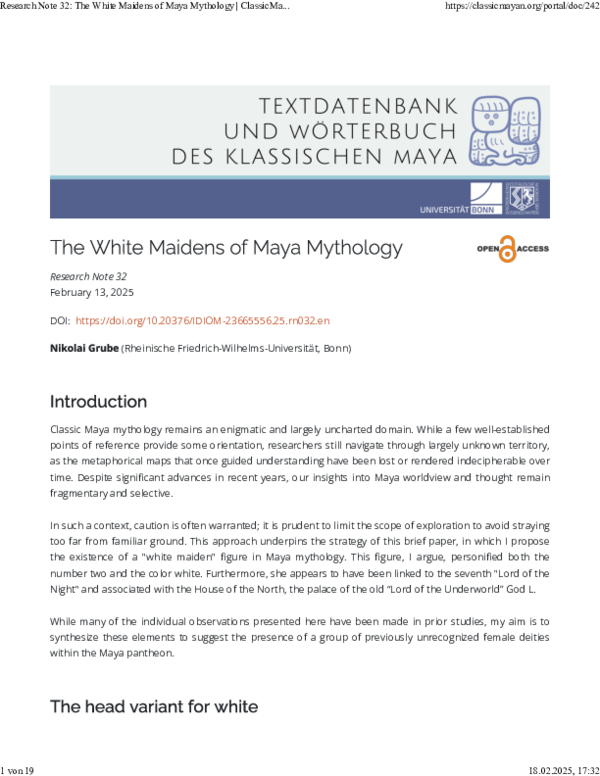 (PDF) Research Note 32 The White Maidens of Maya Mythology Classic ...