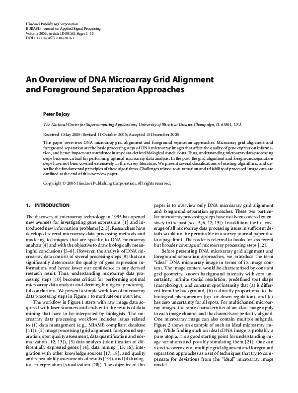 (PDF) An Overview of DNA Microarray Grid Alignment and Foreground Separation Approaches