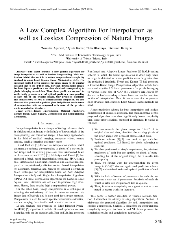 (PDF) A low complex algorithm for interpolation as well as lossless ...