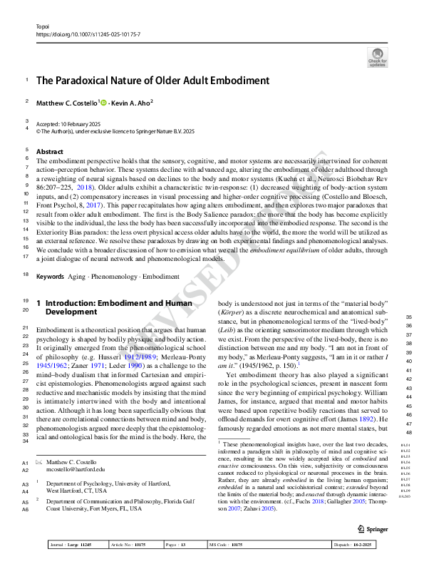 (PDF) The Paradoxical Nature of Older Adult Embodiment