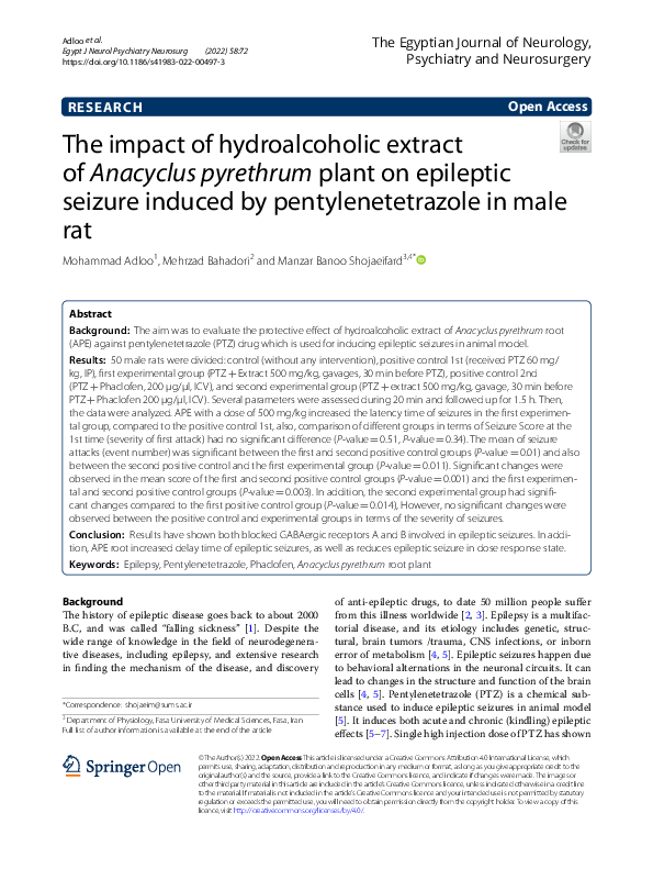 (PDF) The impact of hydroalcoholic extract of Anacyclus pyrethrum plant ...