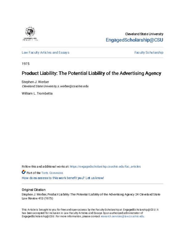 (PDF) Product Liability: The Potential Liability of the Advertising Agency