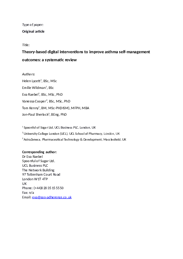 (PDF) Theory-Based Digital Interventions to Improve Asthma Self-Management Outcomes: Systematic ...