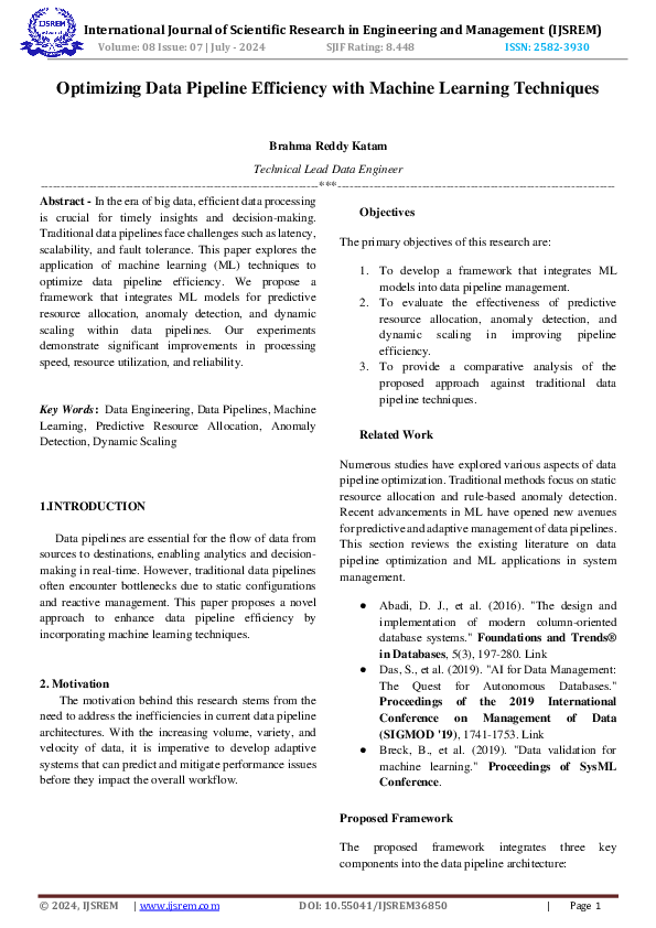 (PDF) Optimizing Data Pipeline Efficiency with Machine Learning Techniques