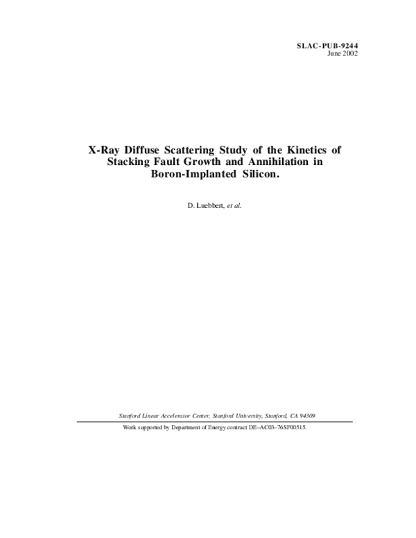 (PDF) X-ray diffuse scattering study of the kinetics of stacking fault growth and annihilation ...