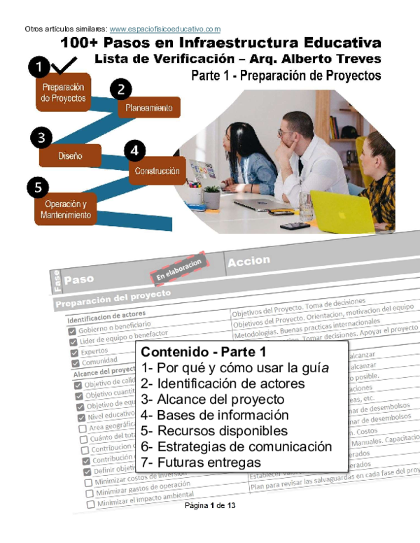 (PDF) 100+ Pasos en la preparación de proyectos de infraestructura educativa