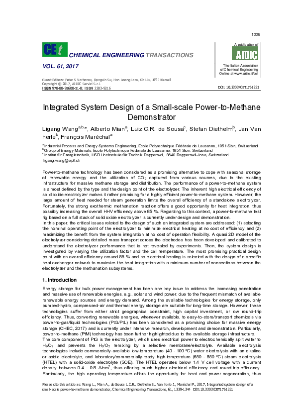(PDF) Integrated system design of a small-scale power-to-methane ...