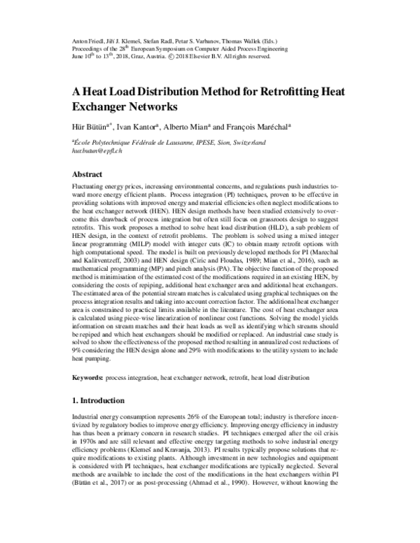 (PDF) A Heat Load Distribution Method for Retrofitting Heat Exchanger Networks