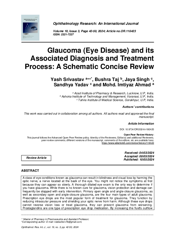 (PDF) Glaucoma (Eye Disease) and its Associated Diagnosis and Treatment Process: A Schematic ...