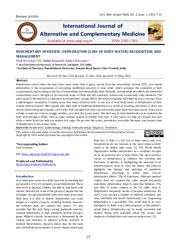 (PDF) Rudimentary Overview: Dehydration (Loss of Body Water ...