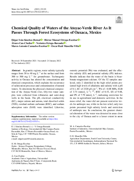 (PDF) Chemical Quality of Waters of the Atoyac-Verde River As It Passes ...