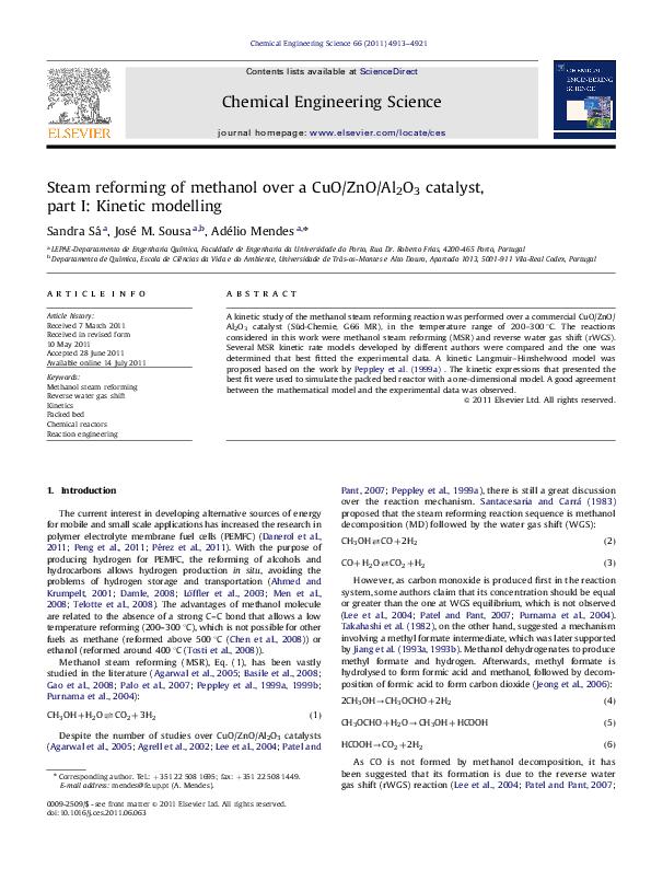 (PDF) Steam reforming of methanol over a CuO/ZnO/Al2O3 catalyst part II: A carbon membrane reactor