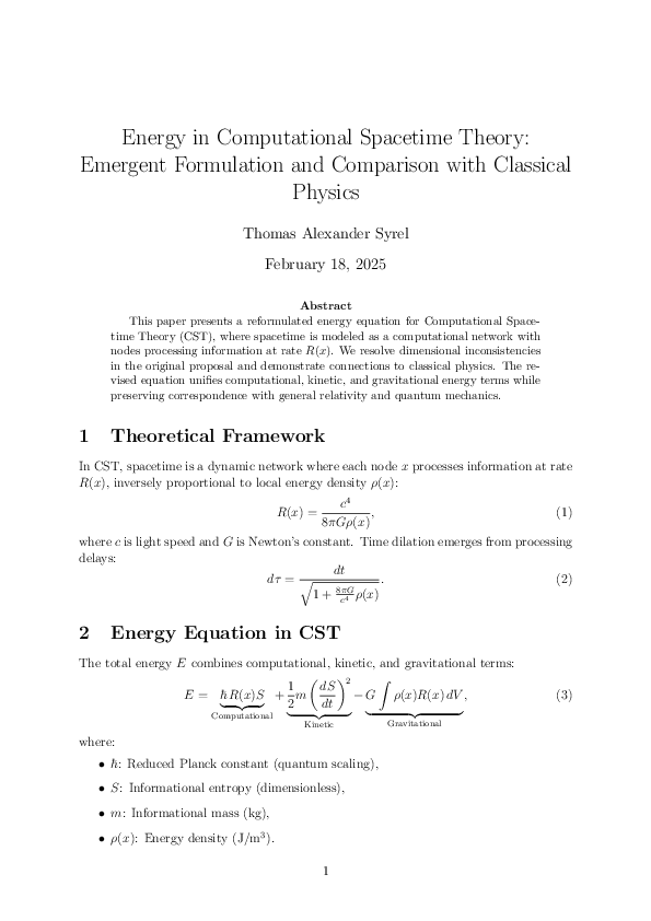 (PDF) Energy in Computational Spacetime Theory: Emergent Formulation ...