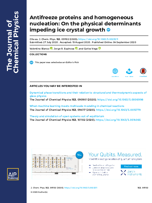 (PDF) Antifreeze proteins and homogeneous nucleation: On the physical ...