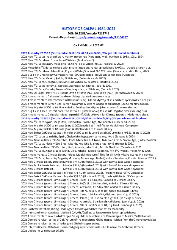 (PDF) HISTORY OF CALPAL 1984-2025 Tübingen (CalPal-Course) Edition 2025.02