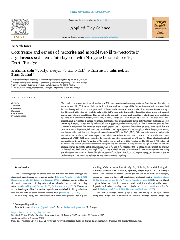 (PDF) Occurrence and genesis of hectorite and mixed-layer-illite ...