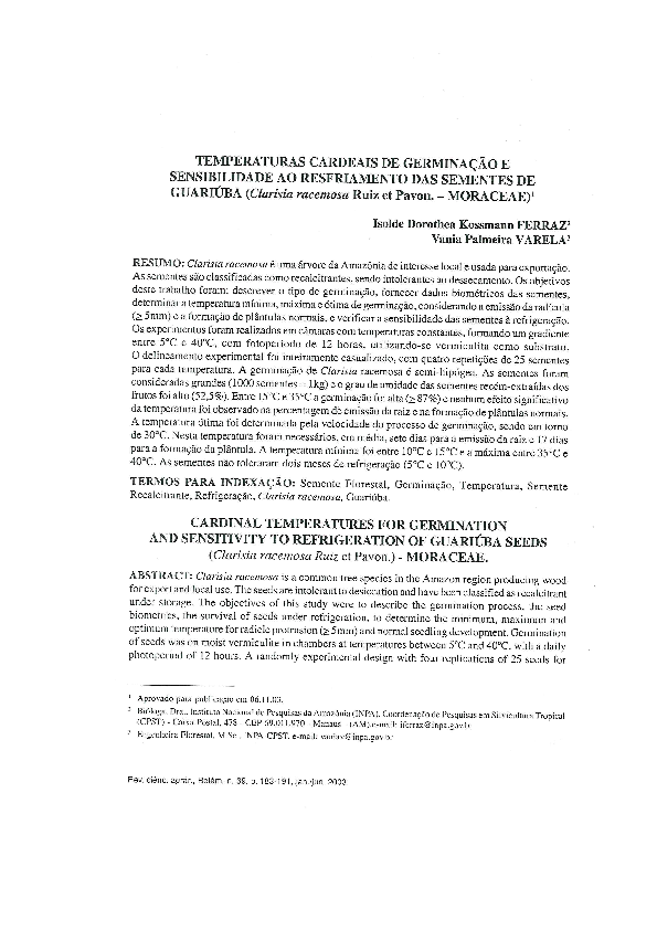 (PDF) TEMPERATURAS CARDEAIS DE GERMINAÇÃO E SENSIBILIDADE AO ...