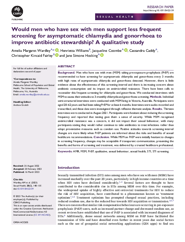 (PDF) Would men who have sex with men support less frequent screening ...