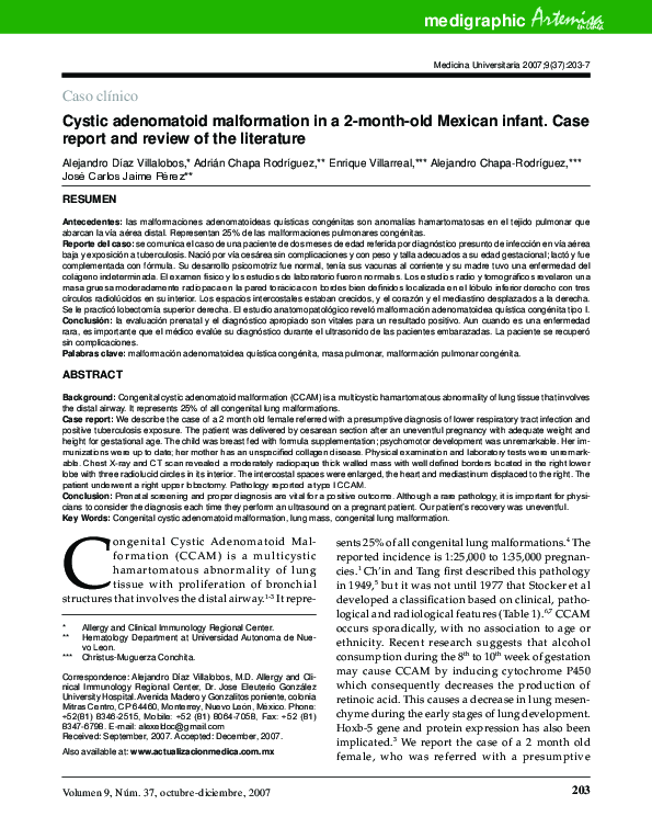 Pdf Cystic Adenomatoid Malformation In A 2 Month Old Mexican Infant Case Report And Review Of