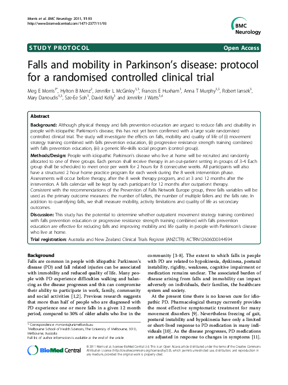 (PDF) Falls and mobility in Parkinson's disease: protocol for a ...