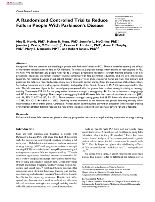 (PDF) A Randomized Controlled Trial to Reduce Falls in People With ...
