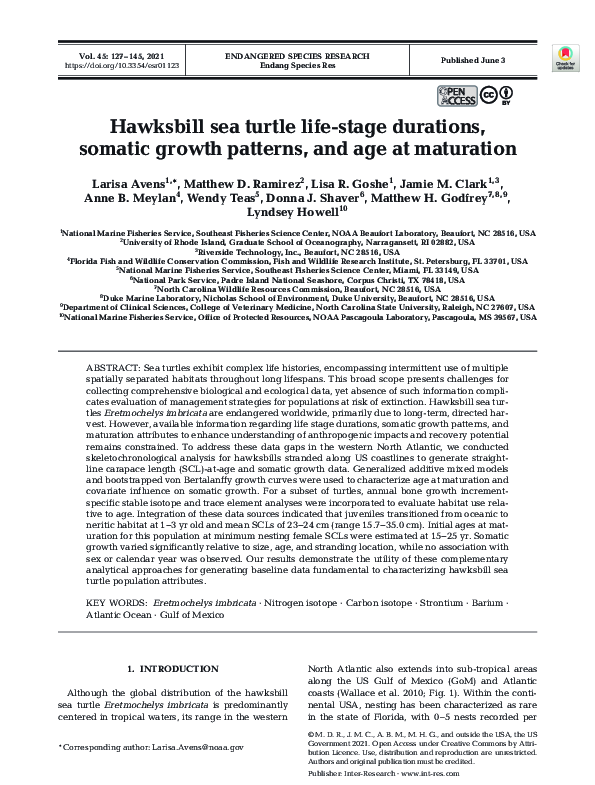 (PDF) Hawksbill sea turtle life-stage durations, somatic growth ...