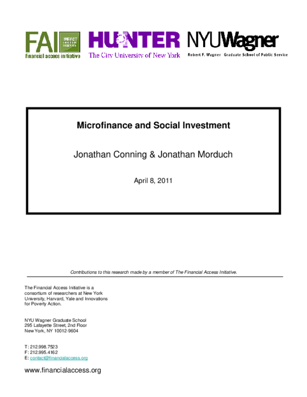 (PDF) Microfinance and Social Investment