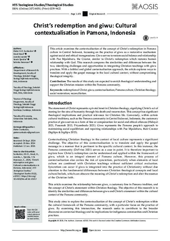 (PDF) Christ’s redemption and giwu: Cultural contextualisation in ...
