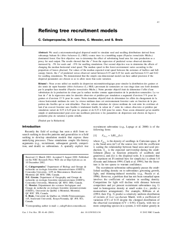 (PDF) Refining tree recruitment models