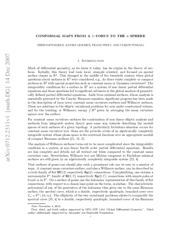 (PDF) Conformal maps from a 2-torus to the 4-sphere
