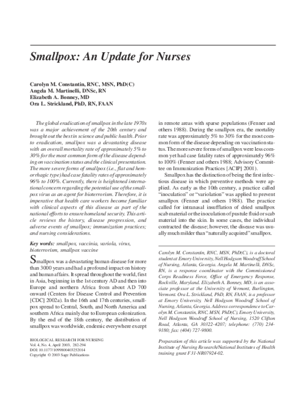 (PDF) Smallpox: An Update for Nurses