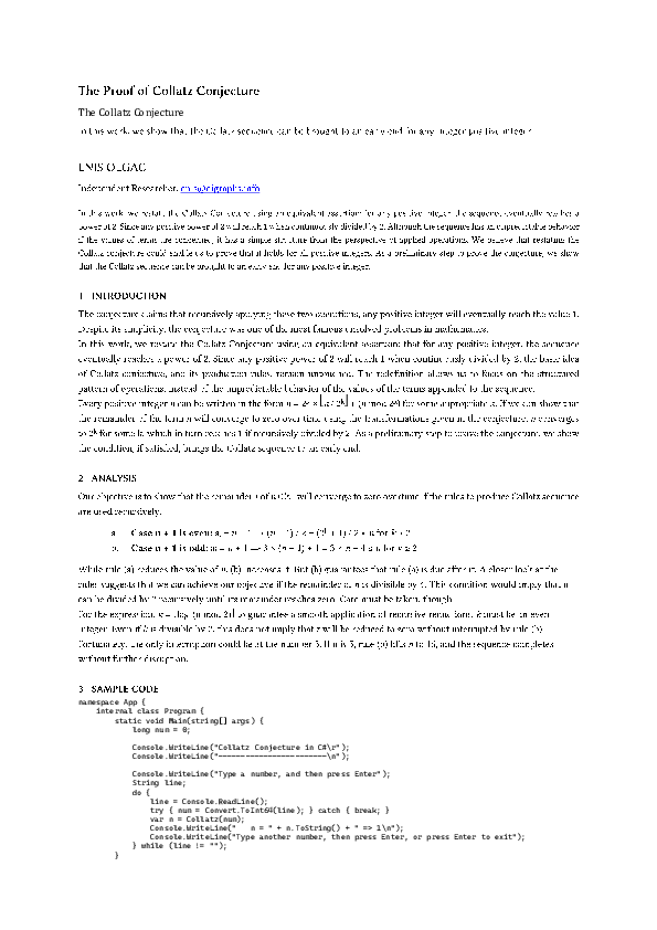 (PDF) The Collatz Conjecture
