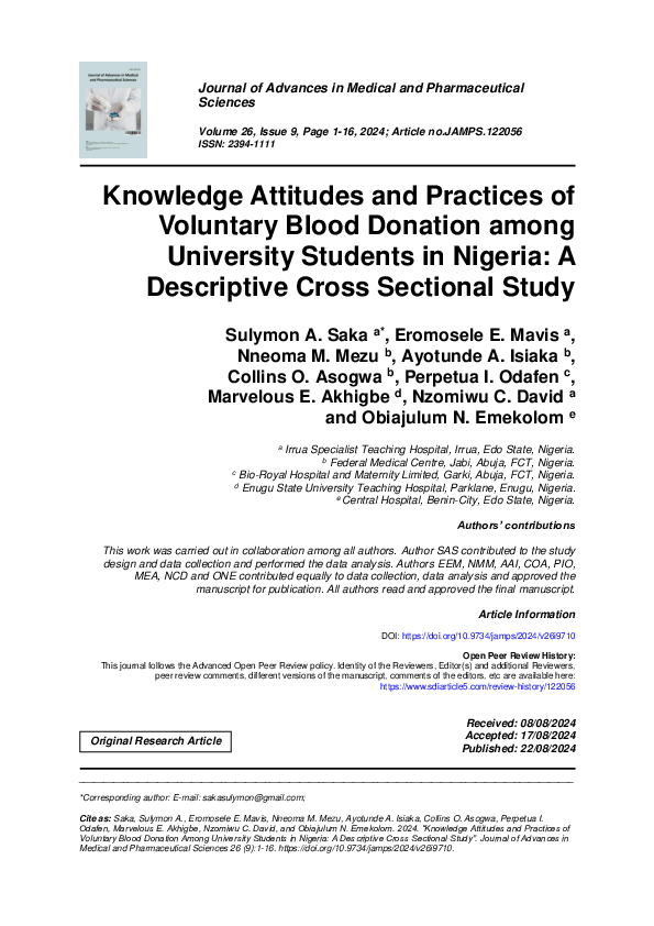(PDF) Knowledge Attitudes and Practices of Voluntary Blood Donation among University Students in ...