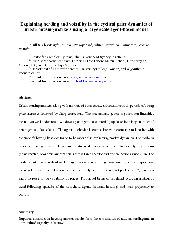 (PDF) Explaining herding and volatility in the cyclical price dynamics of urban housing markets ...