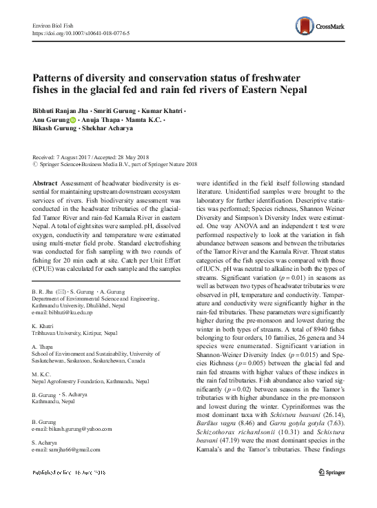 (PDF) Patterns of diversity and conservation status of freshwater ...