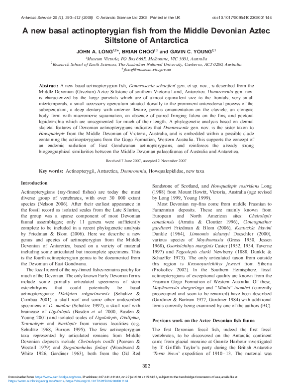 (PDF) A new basal actinopterygian fish from the Middle Devonian Aztec ...