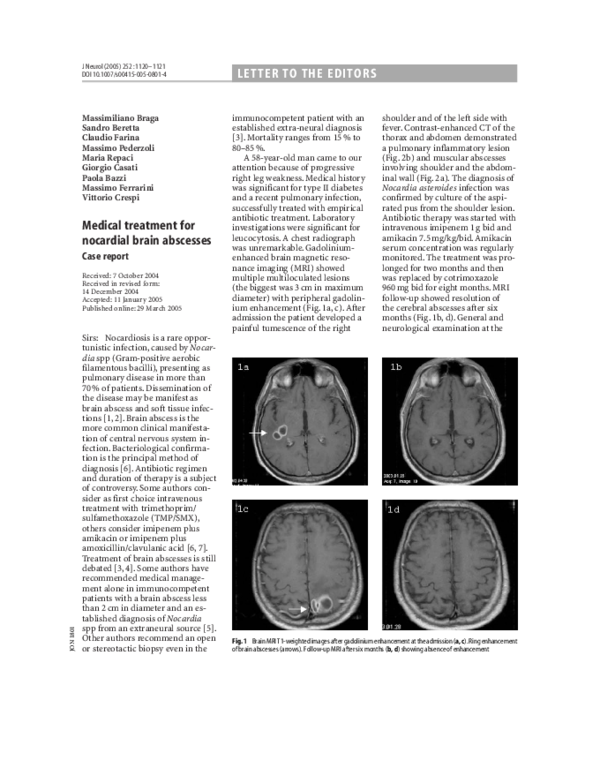 (PDF) Medical treatment for nocardial brain abscesses