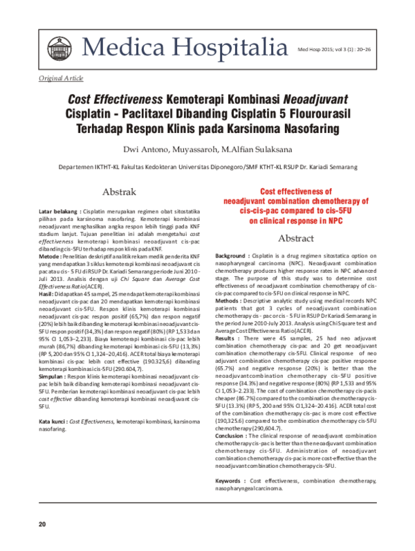 (PDF) Cost Effectiveness Kemoterapi Kombinasi Neoadjuvant Cisplatin ...
